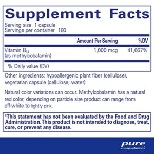 Pure Encapsulations Methylcobalamin 1,000 mcg | Vitamin B12 Supplement to Support Memory and Nerves* | 180 Capsules