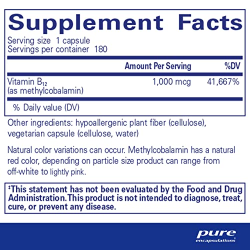 Pure Encapsulations Methylcobalamin 1,000 mcg | Vitamin B12 Supplement to Support Memory and Nerves* | 180 Capsules