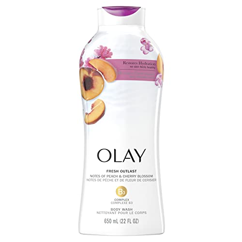 Olay Fresh Outlast Paraben Free Body Wash with Energizing Notes of Peach and Cherry Blossom, 22 fl oz, Pack of 4