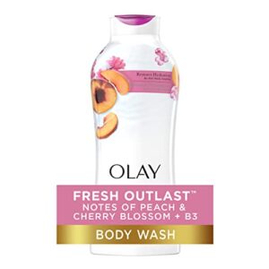 Olay Fresh Outlast Paraben Free Body Wash with Energizing Notes of Peach and Cherry Blossom, 22 fl oz, Pack of 4