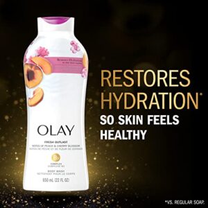 Olay Fresh Outlast Paraben Free Body Wash with Energizing Notes of Peach and Cherry Blossom, 22 fl oz, Pack of 4