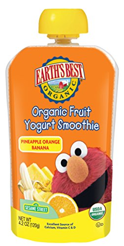 Earth's Best Organic Sesame Street Toddler Fruit Yogurt Smoothie, Pineapple, Orange and Banana, 4.2 oz. Pouch (Pack of 12)