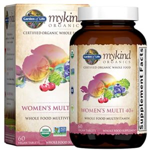 garden of life mykind organics vitamins for women 40+, womens multi 40+, vegan over 40, hormone & breast health support blend, whole food womens multivitamin, 60 tablets