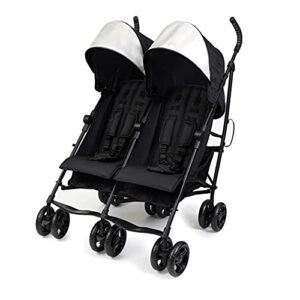 summer infant 3dlite double convenience lightweight double stroller for infant & toddler with aluminum frame, two large seats with individual recline, extra-large storage basket, black