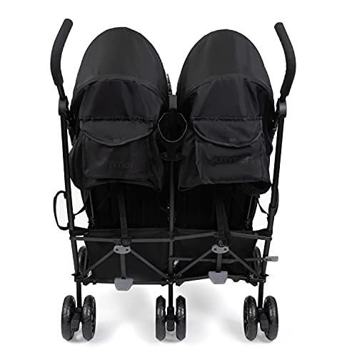 Summer Infant 3Dlite Double Convenience Lightweight Double Stroller for Infant & Toddler with Aluminum Frame, Two Large Seats with Individual Recline, Extra-Large Storage Basket, Black