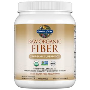 garden of life fiber supplement, raw organic fiber powder – 30 servings, 15 organic superfoods, probiotics and omega-3 ala, 4g soluble fiber, 5g insoluble fiber for regularity, psyllium free fiber