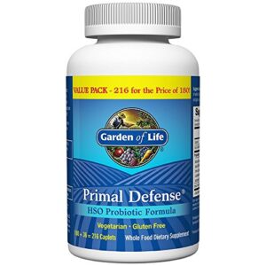 garden of life primal defense hso probiotic formula – vegetarian blend of 12 probiotics for gastrointestinal balance – acidophilus, lacto and bifido strains, gluten free – value pack – 216 caplets