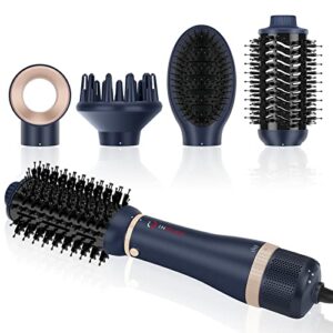 hair dryer brush set, ig inglam 4 in 1 blowout brush, negative ion detachable hair dryer & styler volumizer hot air hair dryer brush with 2 styling brush heads, prussian blue