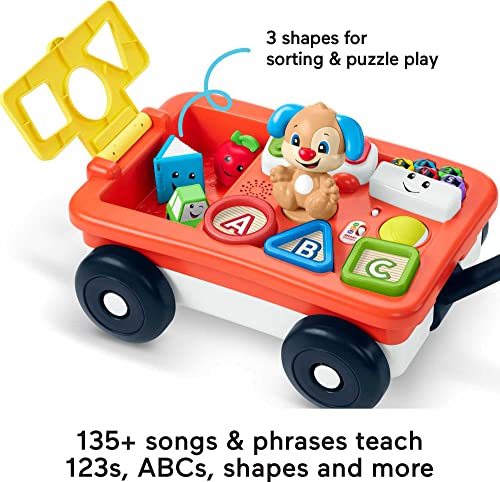 Fisher-Price Laugh & Learn Baby & Toddler Toy, Pull & Play Learning Wagon With Smart Stages & 4 Pieces For Ages 6+ Months [Amazon Exclusive]