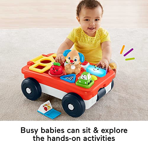 Fisher-Price Laugh & Learn Baby & Toddler Toy, Pull & Play Learning Wagon With Smart Stages & 4 Pieces For Ages 6+ Months [Amazon Exclusive]