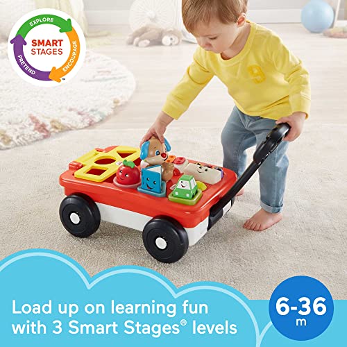 Fisher-Price Laugh & Learn Baby & Toddler Toy, Pull & Play Learning Wagon With Smart Stages & 4 Pieces For Ages 6+ Months [Amazon Exclusive]