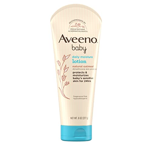 Aveeno Baby Daily Moisture Lotion for Delicate Skin with Natural Colloidal Oatmeal & Dimethicone, Hypoallergenic Moisturizing Baby Lotion, Fragrance-, Phthalate- & Paraben-Free, 8 fl. oz