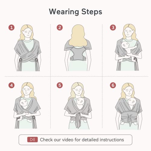 Momcozy Baby Wrap Carrier Slings, Easy to Wear Infant Carrier Slings for Babies Girl and Boy, Adjustable Baby Carriers for Newborn up to 50 lbs, Grey