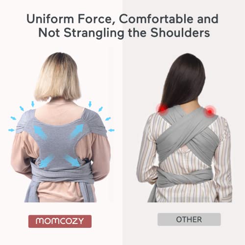 Momcozy Baby Wrap Carrier Slings, Easy to Wear Infant Carrier Slings for Babies Girl and Boy, Adjustable Baby Carriers for Newborn up to 50 lbs, Grey