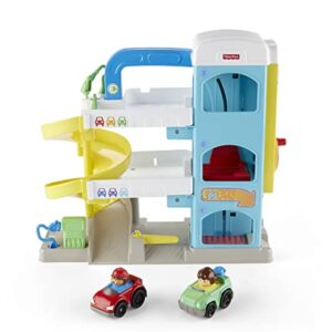 Fisher-Price Little People Toddler Toy Helpful Neighbor’S Garage Playset with Spiral Ramp and 2 Wheelies Cars for Ages 18+ Months