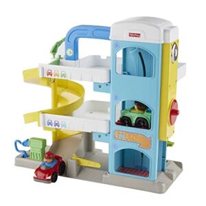 Fisher-Price Little People Toddler Toy Helpful Neighbor’S Garage Playset with Spiral Ramp and 2 Wheelies Cars for Ages 18+ Months