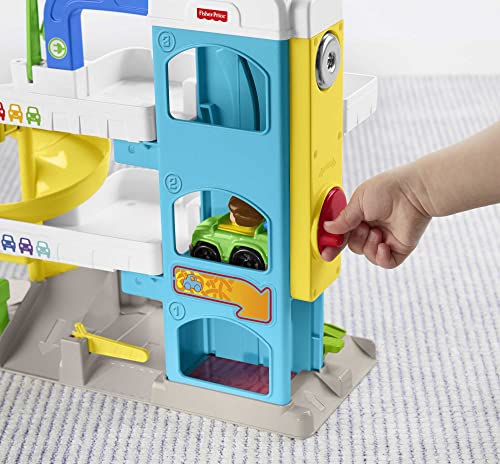 Fisher-Price Little People Toddler Toy Helpful Neighbor’S Garage Playset with Spiral Ramp and 2 Wheelies Cars for Ages 18+ Months