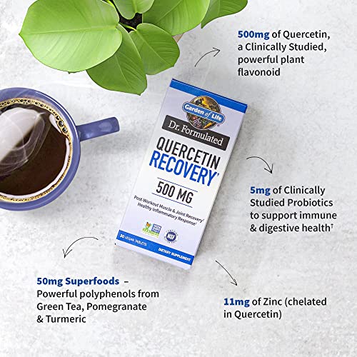 Garden of Life Quercetin Post Workout Recovery with Zinc, Turmeric & Green Tea – Dr Formulated – Healthy Inflammatory Response & Joint Support - Gluten Free, Non GMO, Carbon Neutral – 30 Tablets