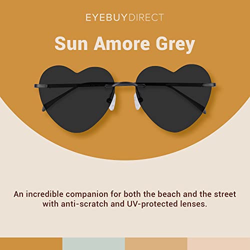 EYEBUYDIRECT Heart-Shaped Oversized Sunglasses, Scratch-Resistant Sunglasses for Women and Men with UV Protection, Polarized, Sun Amore Grey - Extra Large