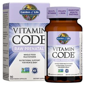 garden of life prenatal multivitamin for women with iron, folate & vitamin c and d3 for neural development & probiotics for immune support – vitamin code – non-gmo, gluten-free, kosher, 30 day supply