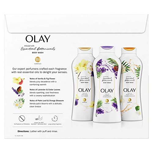 Olay Essential Botanicals Body Wash, Variety Pack, 23.6 Fluid Ounce (Pack of 3)