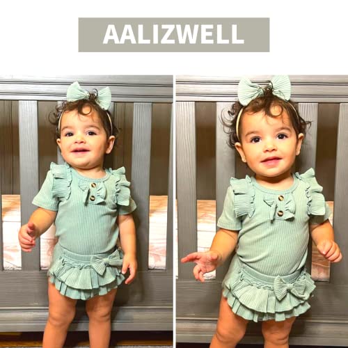 Aalizzwell 0 - 3 Months Newborn Infant Girls Clothes Short Sleeve Bloomer Shorts Ribbed Summer Outfit Olive Green