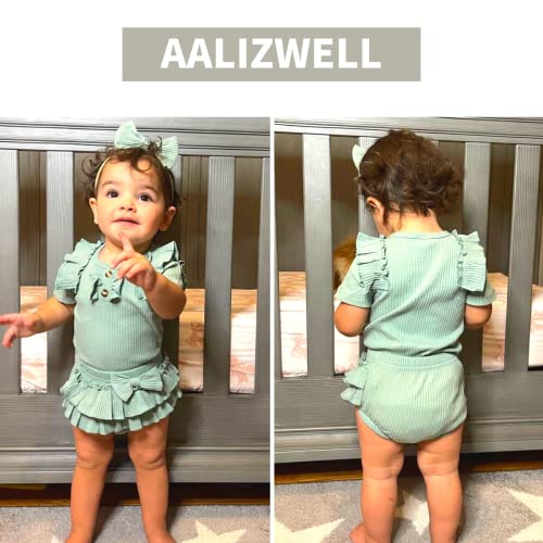 Aalizzwell 0 - 3 Months Newborn Infant Girls Clothes Short Sleeve Bloomer Shorts Ribbed Summer Outfit Olive Green