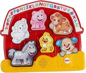 fisher-price laugh & learn toddler shape sorting toy farm animal puzzle with music & sounds for ages 1+ years