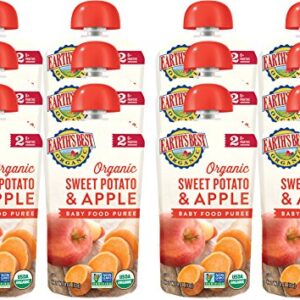 Earth's Best Organic Stage 2 Baby Food, Sweet Potato and Apple, 4 oz. Pouch (Pack of 12)