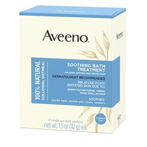 Aveeno Soothing Bath Treatment with 100% Natural Colloidal Oatmeal for Treatment & Relief of Dry, Itchy, Irritated Skin Due to Poison Ivy, Eczema, Sunburn, Rash, Insect Bites & Hives, 8 ct.