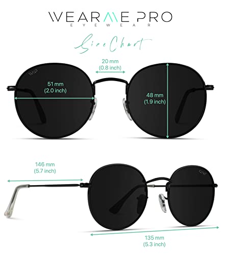 WearMe Pro - Reflective Lens Round Trendy Sunglasses (Gold Frame/Black Lens, 51)