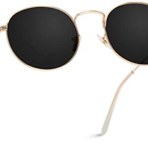 WearMe Pro - Reflective Lens Round Trendy Sunglasses (Gold Frame/Black Lens, 51)