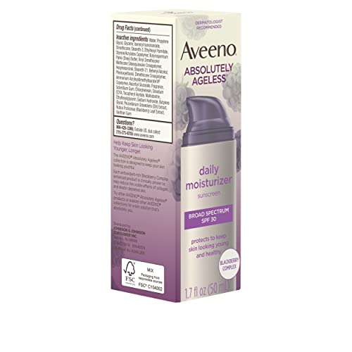 Aveeno Absolutely Ageless Daily Facial Moisturizer with Broad Spectrum SPF 30 Sunscreen, Antioxidant-Rich Blackberry Complex, Vitamins C & E, Hypoallergenic, Non-Comedogenic & Oil-Free, 1.7 fl. Oz