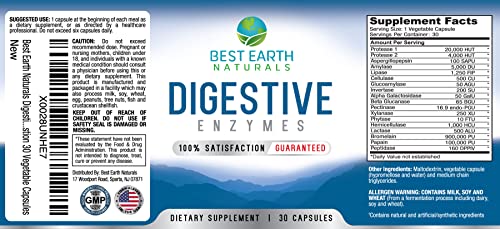 Best Earth Naturals Digestive Enzymes Maximum Strength Formula to Help Promote Healthy Digestion 30 Vegetable Capsules