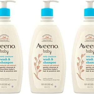 Aveeno Baby Daily Moisture Gentle Bath Wash & Shampoo with Natural Oat Extract, Hypoallergenic, Tear-Free & Paraben-Free Formula for Sensitive Hair & Skin, Lightly Scented, 18 Fl Oz (Pack of 3)