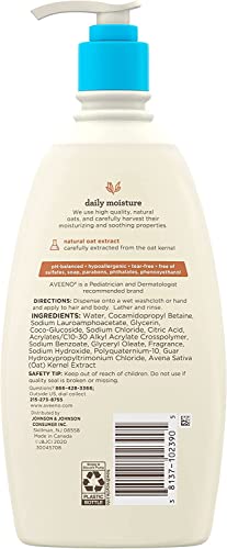 Aveeno Baby Daily Moisture Gentle Bath Wash & Shampoo with Natural Oat Extract, Hypoallergenic, Tear-Free & Paraben-Free Formula for Sensitive Hair & Skin, Lightly Scented, 18 Fl Oz (Pack of 3)