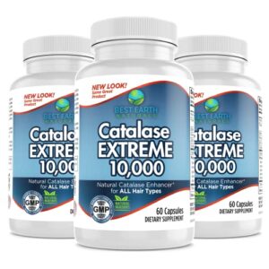 catalase extreme 10,000 – three pack catalase enzyme hair supplement with 10,000 iu’s of catalase, saw palmetto, foti, biotin, paba, and more 180 count