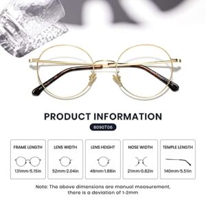 Cyxus Blue Light Glasses for Women Round Wire Frame UV Blocking Filter Computer Glasses Men Clear Lens Metal Eyewear Ultralight Relieve Digital Screen Eye Strain, Headache