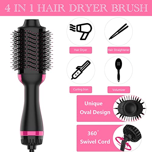 Hair Dryer Brush Blow Dryer Brush in One, 4 in 1 One-Step Hair Dryer and Styler Volumizer with Negative Ion Ceramic Hot Air Styling Brush, Professional Salon Hair Straightener Brush 75MM Oval Barrel