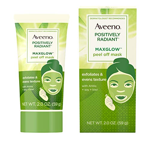 Aveeno Positively Radiant MaxGlow Peel Off Exfoliating Face Mask with Alpha Hydroxy Acids, Moisture Rich Soy & Kiwi Complex for Even Tone & Texture, Non-Comedogenic, Paraben- & Phthalate-Free, 2.0 oz