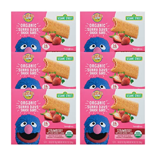 Earth's Best Organic Kids Snacks, Sesame Street Toddler Snacks, Organic Sunny Days Snack Bars for Toddlers 2 Years and Older, Strawberry with Other Natural Flavors, 16 Bars per Box (Pack of 6)