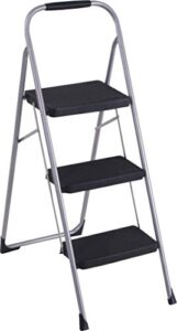 cosco 11408pbl1e three big folding step stool with rubber hand grip, platinum