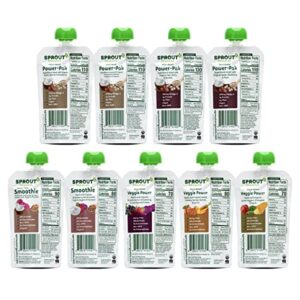 Sprout Organic Baby Food, Stage 4 Toddler Pouches, 8 Flavor Power Pak and Smoothie Sampler, 4 Oz Purees 12 Count (Pack of 1)