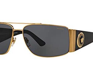 Versace Man Sunglasses Gold Frame, Dark Grey - Polar Lenses, 63MM