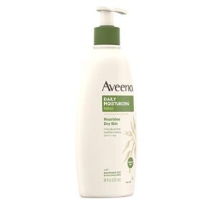 Aveeno Daily Moisturizing Body Lotion with Soothing Oat and Rich Emollients to Nourish Dry Skin, Gentle & Fragrance-Free Lotion is Non-Greasy & Non-Comedogenic, 18 fl. oz