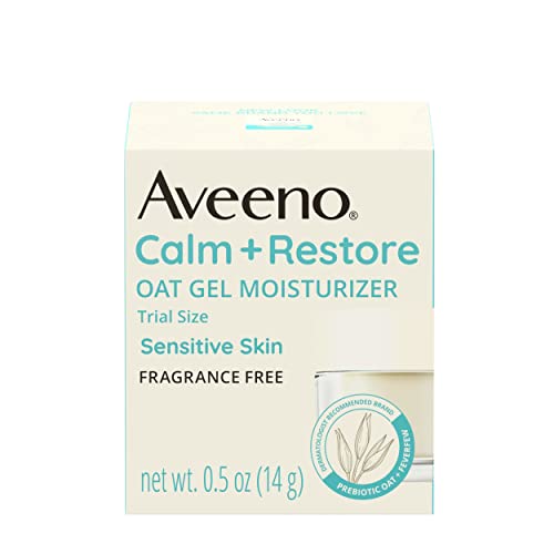 Aveeno Calm + Restore Oat Gel Facial Moisturizer for Sensitive Skin, Fast-Absorbing, Soothing Lightweight Gel Cream Face Moisturizer with Prebiotic Oat & Feverfew, Fragrance-Free, 0.5 oz