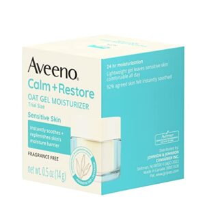 Aveeno Calm + Restore Oat Gel Facial Moisturizer for Sensitive Skin, Fast-Absorbing, Soothing Lightweight Gel Cream Face Moisturizer with Prebiotic Oat & Feverfew, Fragrance-Free, 0.5 oz