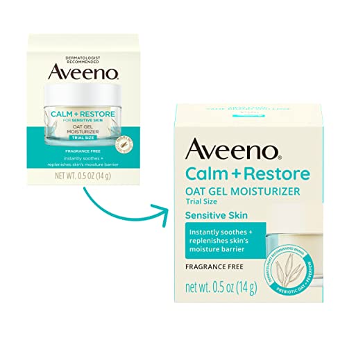 Aveeno Calm + Restore Oat Gel Facial Moisturizer for Sensitive Skin, Fast-Absorbing, Soothing Lightweight Gel Cream Face Moisturizer with Prebiotic Oat & Feverfew, Fragrance-Free, 0.5 oz