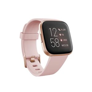 fitbit versa 2 health and fitness smartwatch with heart rate, music, alexa built-in, sleep and swim tracking, petal/copper rose, one size (s and l bands included)