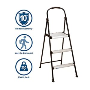 COSCO 11425ABK1E Folding Step Stool with Rubber Hand Grip, 8 Ft. 10 in. Max Reach, ANSI Type 1, 250 lb Weight Capacity, 3, Black